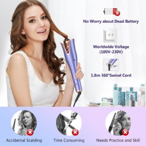 Automatic Curling Iron, Auto Hair Curler Wand with 4 Temp Up to 430℉& Timer & Dual Voltage, 1" Larger Rotating Barrel Curling Iron Fast Heating, Anti-Scald, Auto Shut-Off Spin Iron for Lasting Styling