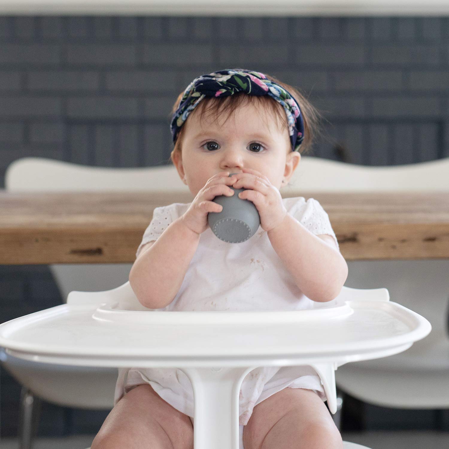 ezpz Tiny Cup 3-Pack (Blue, Coral & Gray) - 100% Silicone Training Cup for Infants - Designed by a Pediatric Feeding Specialist - 4 months+ - Baby-led Weaning Gear & Baby Gift