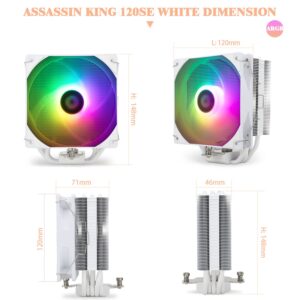 Thermalright Assassin King 120 SE White ARGB CPU Air Cooler, AK120 SE White ARB, 5 Heatpipes, TL-C12CW-S PWM Quiet Fan CPU Cooler with S-FDB Bearing, for AMD AM4/Intel LGA1700/1150/1151/1200