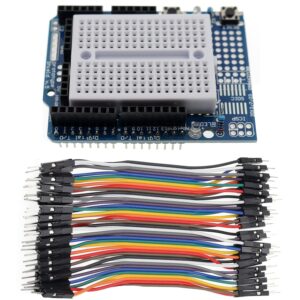 aihjcnele uno r3 proto shield prototype expansion board with mini breadboard based syb-170 protoshield prototyping expansion module for uno mega 328p atmega328p expanding board with cable wire (1kit)