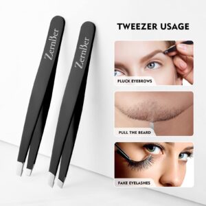 ZERNBER Tweezers for Women Stainless Steel Precision Tweezer Set with Leather Bag,Eyebrow Tweezers for Facial Hair, Ingrown Hair, Splinters and More (4 Count)