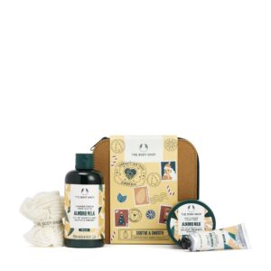 the body shop soothe & smooth almond milk essentials gift set – hydrating & moisturizing vegan skincare treats for dry and sensitive skin – 4 items