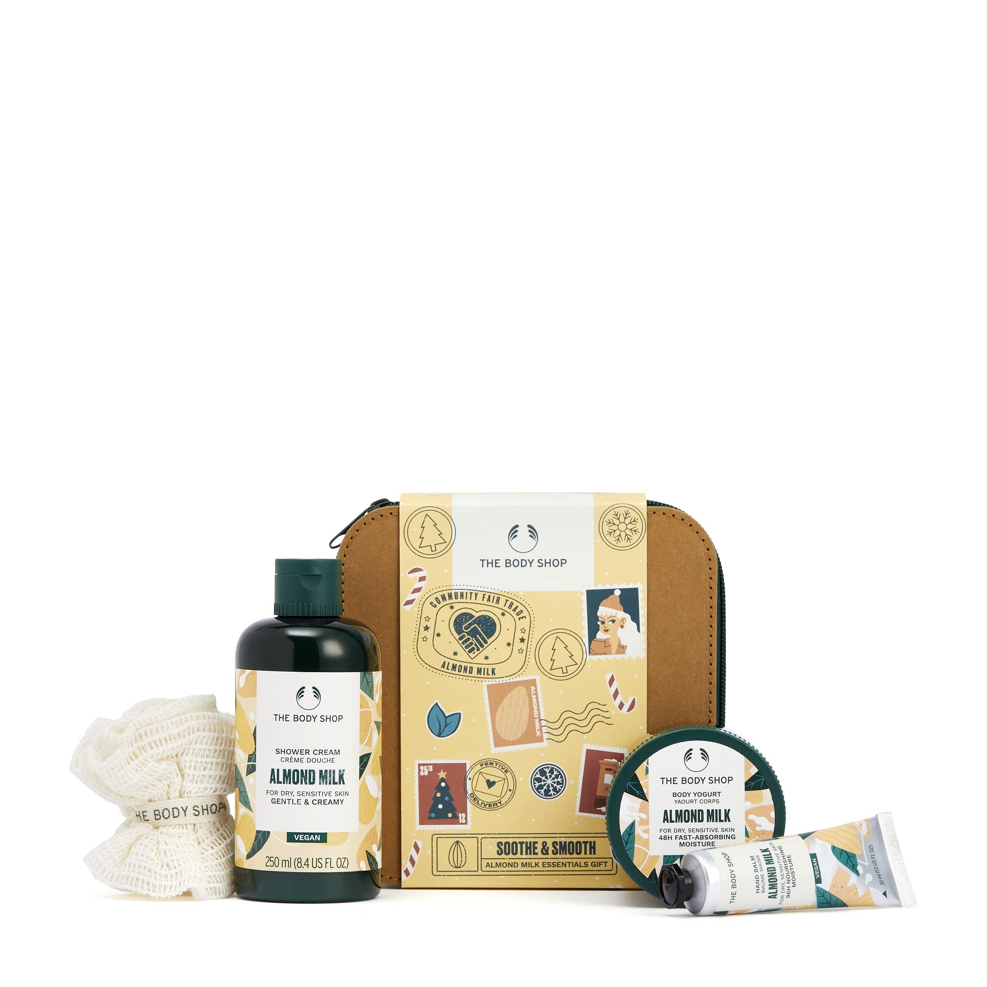 The Body Shop Soothe & Smooth Almond Milk Essentials Gift Set – Hydrating & Moisturizing Vegan Skincare Treats for Dry and Sensitive Skin – 4 Items