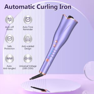 Automatic Curling Iron, Auto Hair Curler Wand with 4 Temp Up to 430℉& Timer & Dual Voltage, 1" Larger Rotating Barrel Curling Iron Fast Heating, Anti-Scald, Auto Shut-Off Spin Iron for Lasting Styling