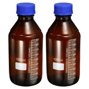 patikil 1000ml reagent media bottle, 2pcs round graduated glass storage bottle blue screw cap for chemistry lab universities home, amber