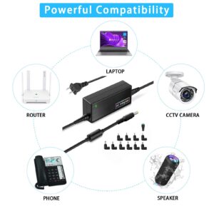 12V 5A Power Supply Adapter,100~240V AC to DC 12 Volt 5A 4A 3A 2.0A 1A Converter with 11 Tips for LED Strip Light DVR NVR Security Cameras System CCTV Accessories and More