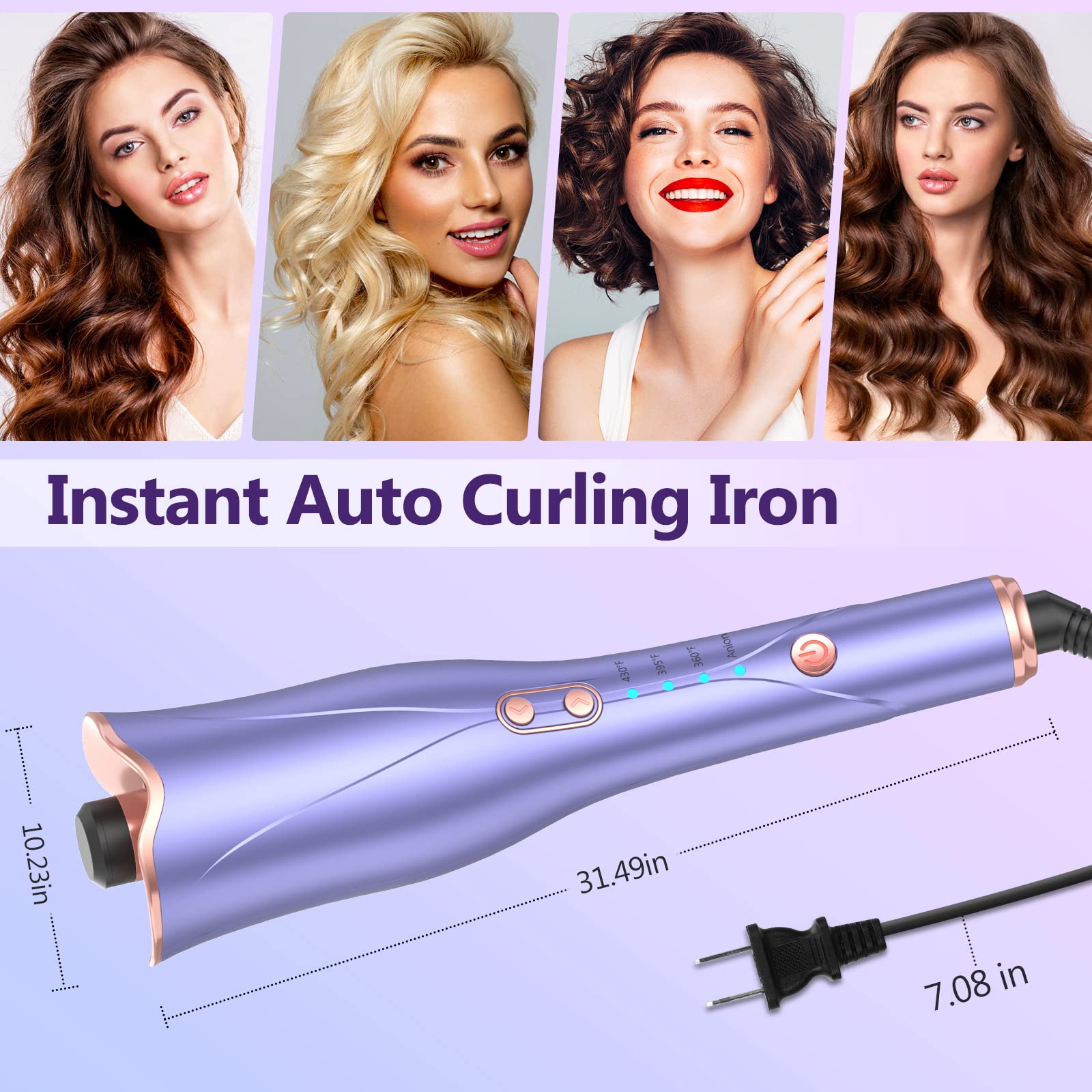 Automatic Curling Iron, Auto Hair Curler Wand with 4 Temp Up to 430℉& Timer & Dual Voltage, 1" Larger Rotating Barrel Curling Iron Fast Heating, Anti-Scald, Auto Shut-Off Spin Iron for Lasting Styling