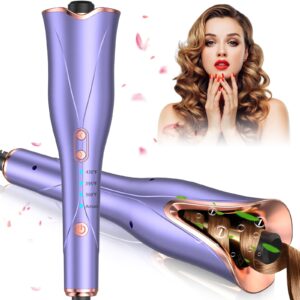 automatic curling iron, auto hair curler wand with 4 temp up to 430℉& timer & dual voltage, 1" larger rotating barrel curling iron fast heating, anti-scald, auto shut-off spin iron for lasting styling