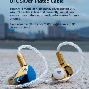 TRI X HBB Kai 3rd Generation DLC Diaphragm Driver TRI Kai in-Ear Headphone IEM, Five-axis CNC Process in-Ear Monitor Earbuds with 4-Core OFC Silver-Plated Cable for Audiophile (Gold Blue, No Mic)……