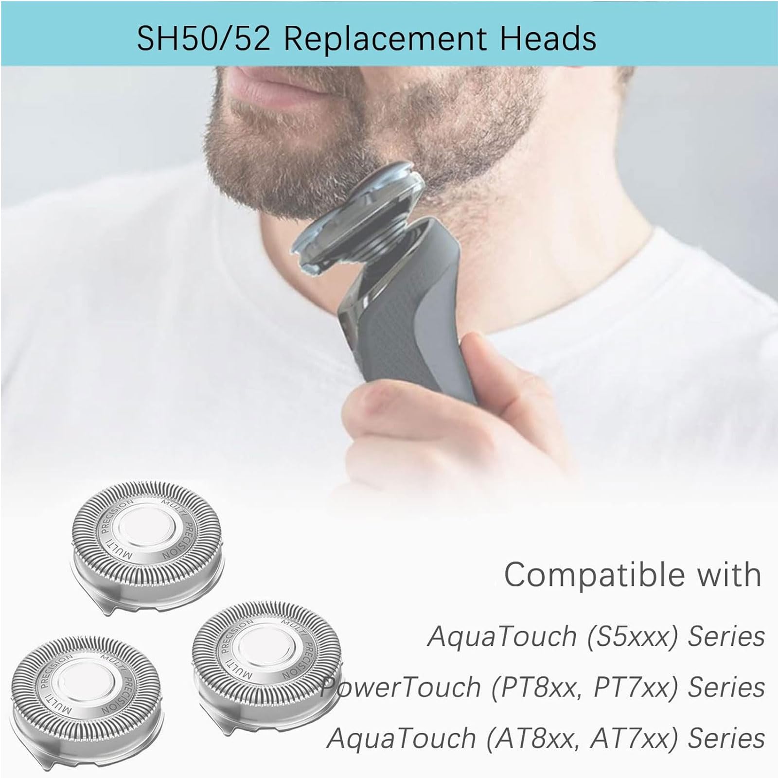 Gleway SH50/52 Replacement Heads Compatible with Philips Series 5000 Shavers, SH50 MultiPrecision Blades Upgrade Head Blades Compatible with Norelco Series 5000 SH50 Electric Shavers