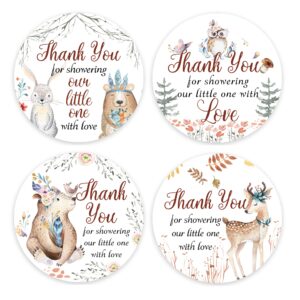 thank you baby shower stickers - set of 80 thank you for coming stickers, preprinted bridal shower stickers, birthday party favor sticker, self adhesive flat sheet 2 inch round labels lemontheme party (woodland)