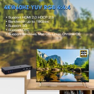 KVM Switch 4K@60Hz, HDMI USB Switch for 2 Computer Share UHD Monitor and Keyboard Mouse Printer, Support YUV RGB 4:4:4, with 2 USB Cables & Wired Controller