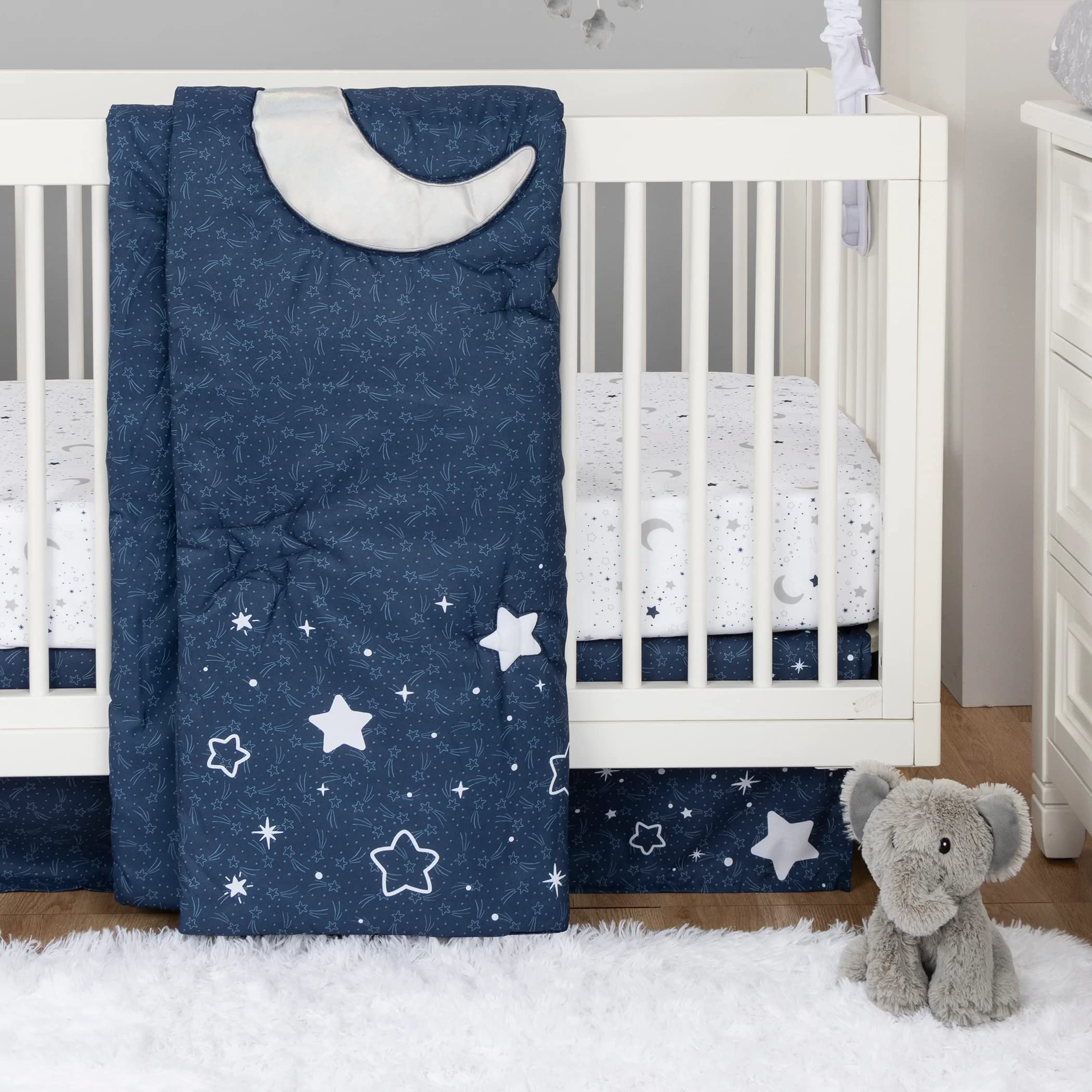 Sammy & Lou Shooting Stars 4-Piece Baby Crib Bedding Set, Includes Quilt, Fitted Crib Sheets Neutral, Crib Skirt, and Plush Toy