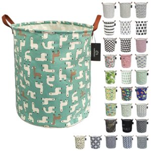 collapsible laundry basket - godenmoning 62.8l large sized round waterproof storage bin with handles,home decor,toy organizer,children nursery hamper. (teal alpaca)