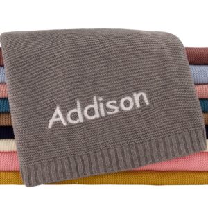 personalized knit blanket boys and girls embroidered baby's with our luxuriously soft and warm throw super soft comfort and breathable knit baby blanket for crib, stroller, car - 32 x 42 inch – grey