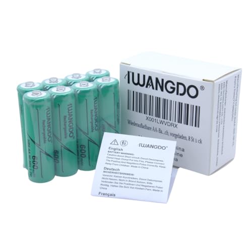 IWANGDO Battery AA HR6 8pcs 600mAh Ni-MH Rechargeable Pre-Charged