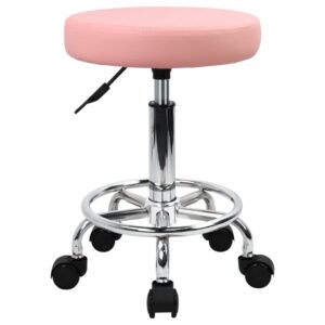 kktoner pu leather round rolling stool with foot rest swivel height adjustment spa drafting salon tattoo work office massage stools task chair (pink)