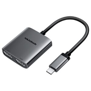 mkighub usb c to dual hdmi adapter 4k 60hz, type c (thunderbolt 3) to hdmi converter dual monitor adapter compatible with macbook pro air 2020/2019/2018, yoga 920, chromebook pixel, xps 13/15, etc