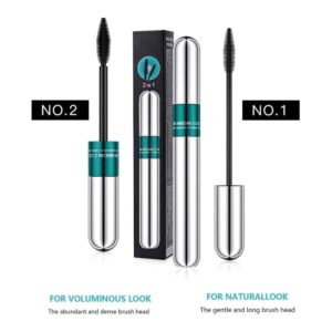 5x Longer Waterproof Mascara, 4D Silk Fiber Lash Mascara, 2 in 1 4D Thrive Mascara 5x Longer Waterproof for Natural Lengthening and Thickening Effect (2Packs)