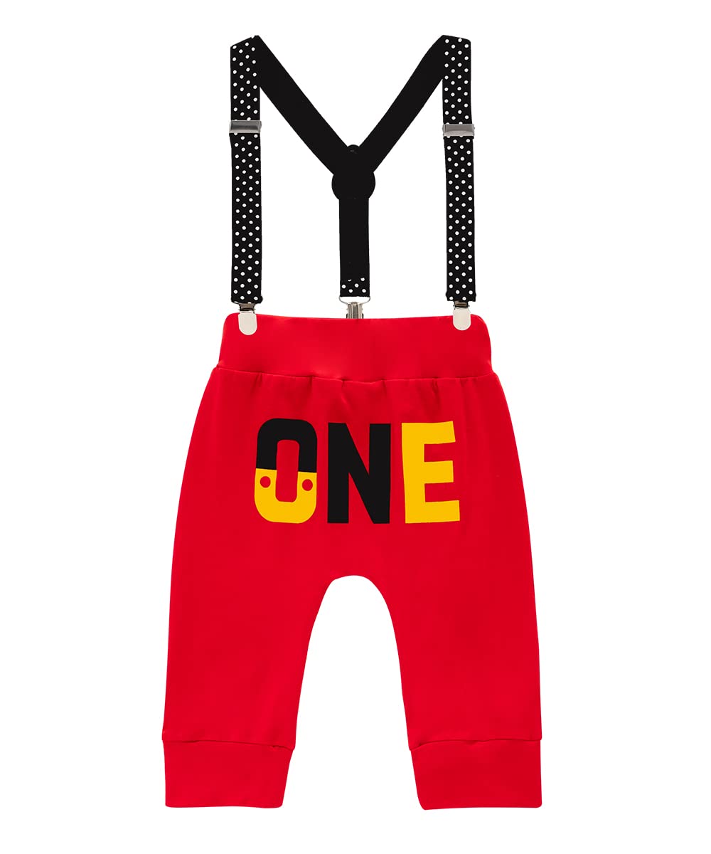 LENSOUS Baby Boys First Birthday Cake Smash Outfits Bowtie One Year Old Romper Pants Set（Red,18-24 Months）