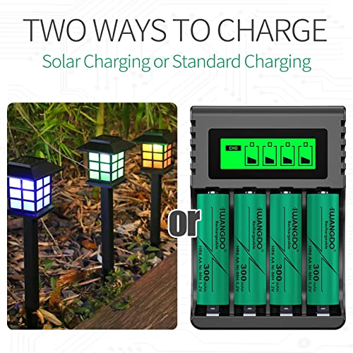 IWANGDO Battery AA HR6 300mAh Ni-MH Rechargeable for Solar Light Outdoor Yarn Light