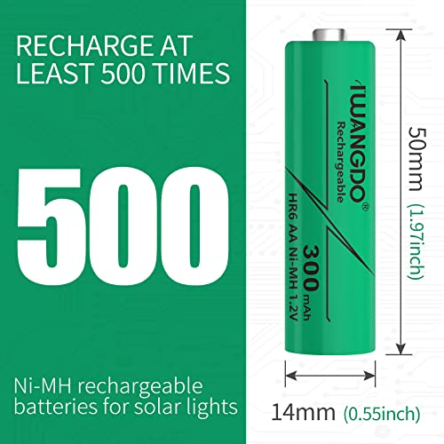 IWANGDO Battery AA HR6 300mAh Ni-MH Rechargeable for Solar Light Outdoor Yarn Light