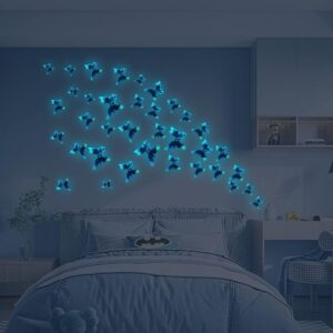 Glow in The Dark Butterfly Wall Decals Blue Luminous Butterfly Wall Stickers Wall Art Butterfly Decor DIY Wall Decals for Kids Girls Bedroom Bathroom Decorations