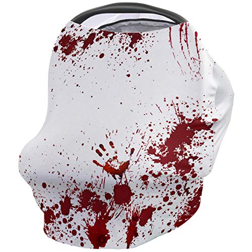 Baby Nursing Cover Carseat Canopy Spooky Bloody Halloween Cruel Handprint Breathable Privacy Breastfeeding Scarf Horror Red White Multi Use Car Seat Covers for Boys or Girls