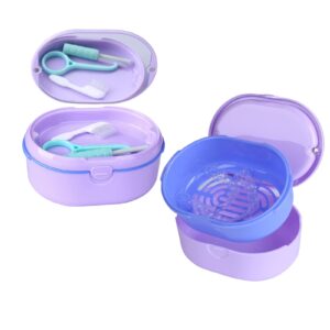 large denture bath case cup box holder storage soak container， retainer case,mirror orthodontics mouth guard case,suitable for dentures, partial dentures, chews and removal tool with braces（purple）…