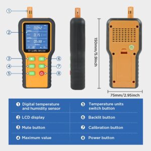 CMTOOL Air Quality Monitor Indoor Outdoor Home Air Quality Tester Analyzer CO2 Meter Portable Carbon Dioxide Formaldehyde Detector Testing Kit with Digital Temperature Humidity Sensor HCHO TVOC Test