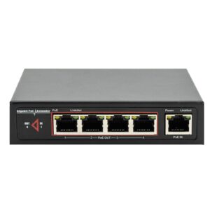 ultrapoe 5 port gigabit poe extender, 60w 48v comply with ieee 802.3af/at/bt, 10/100/1000mbps,1 in and 4 out ethernet poe++ passthrough switch/splitter/injector/amplifier/booster,up to 100m(328ft)