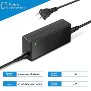 24V 2.5A Power Supply Adapter,100~240V AC to DC 24 Volt 2.5A 2.0A 1.5A 1A 0.5A Converter with 11 Tips for LED Light bar, Speaker System, Sound bar, Humidifier, 3D Printer, LCD Display and More