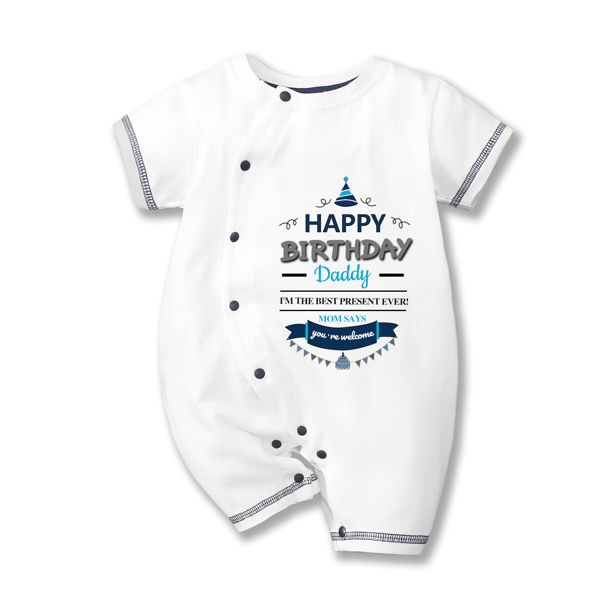 Benshukam Happy Birthday Daddy Mommy Baby Boys Girls Romper Bodysuit Infant Funny Letter Jumpsuit Outfit 0-3Months