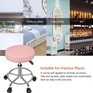 KKTONER PU Leather Round Rolling Stool with Foot Rest Swivel Height Adjustment Spa Drafting Salon Tattoo Work Office Massage Stools Task Chair (Pink)