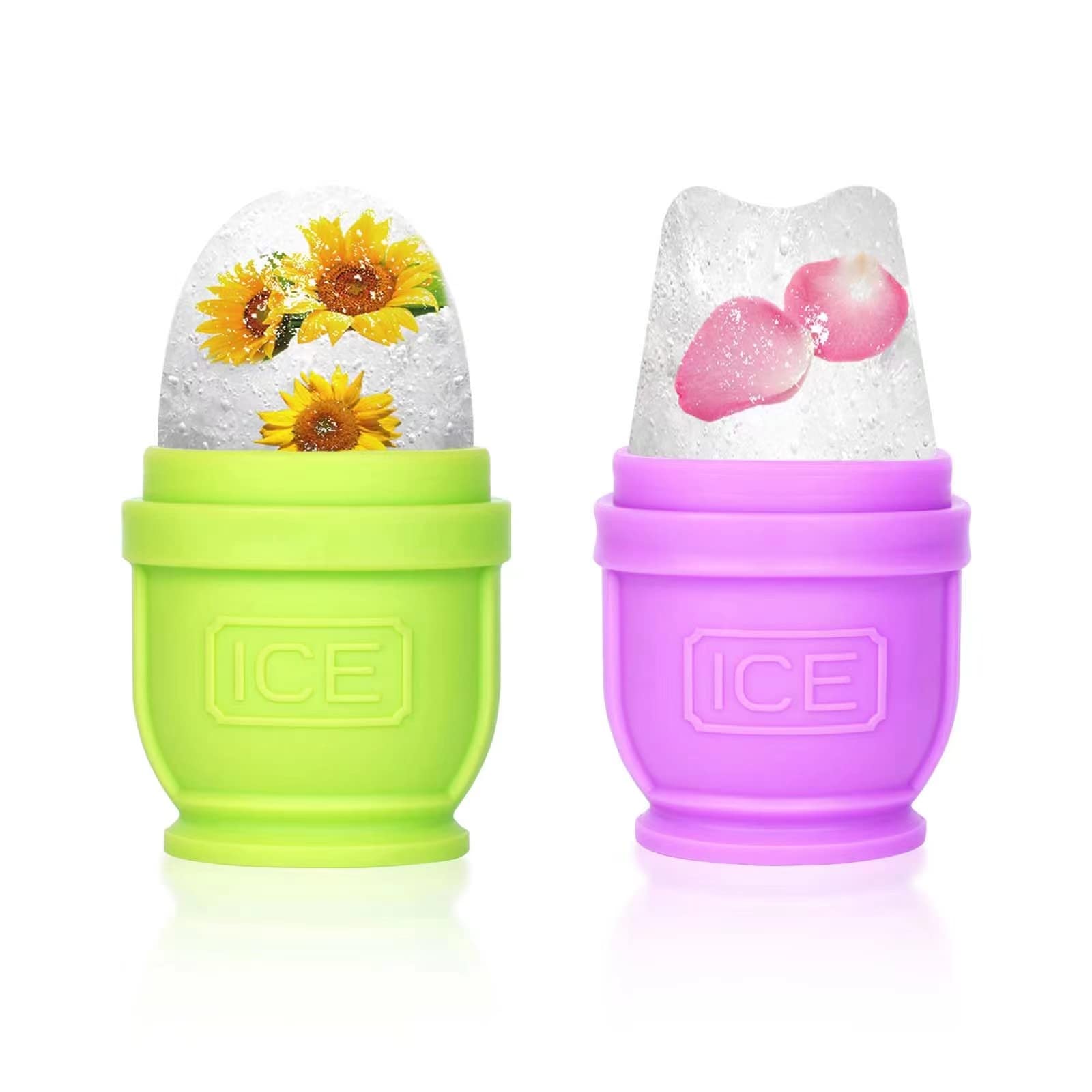 BFASU 2 packs ice roller for face and body parts. Massage, facial beauty ice roller skin care tools(green+purple)