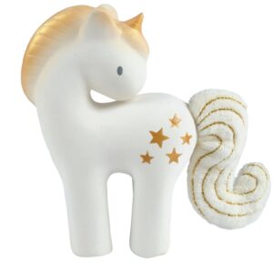 tikiri shining stars unicorn organic natural rubber rattle with crinkle wings