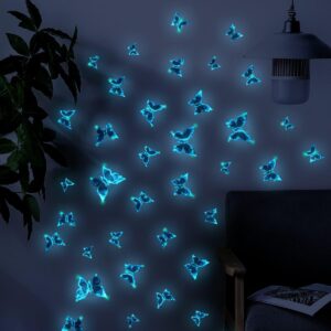 Glow in The Dark Butterfly Wall Decals Blue Luminous Butterfly Wall Stickers Wall Art Butterfly Decor DIY Wall Decals for Kids Girls Bedroom Bathroom Decorations