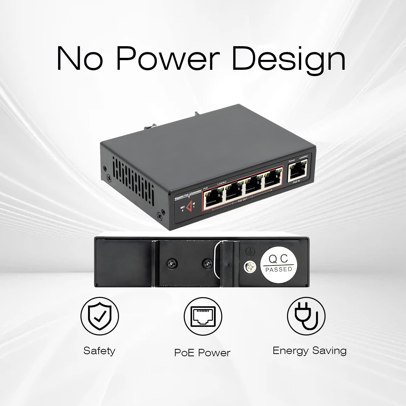 UltraPoE 5 Port Gigabit PoE Extender, 60W 48V Comply with IEEE 802.3af/at/bt, 10/100/1000Mbps,1 in and 4 Out Ethernet PoE++ Passthrough Switch/Splitter/Injector/Amplifier/Booster,Up to 100m(328ft)