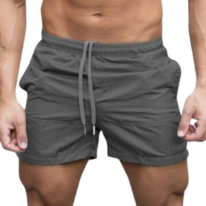 maiyifu-gj men's workout sports shorts quick dry lightweight running gym shorts casual summer beach swim trunks with pockets (grey,large)