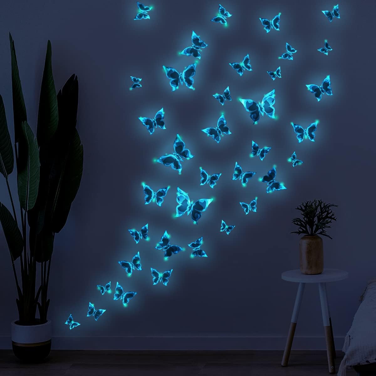 Glow in The Dark Butterfly Wall Decals Blue Luminous Butterfly Wall Stickers Wall Art Butterfly Decor DIY Wall Decals for Kids Girls Bedroom Bathroom Decorations