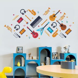 Music Instruments Decor Wall Decals for School Classroom,Guitar Drum Oboe Bass Decor Wall Stickers for Kids Room, Remove Vinyl Wallpaper Mural for Nursery