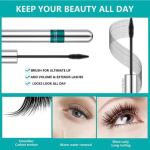 5x Longer Waterproof Mascara, 4D Silk Fiber Lash Mascara, 2 in 1 4D Thrive Mascara 5x Longer Waterproof for Natural Lengthening and Thickening Effect (2Packs)