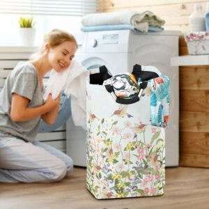 Kigai Laundry Hamper Basket Cute Hummingbirds Flowers Collapsible Nursery Storage Bin Waterproof Clothing Baskets for Home Bedroom Bathroom Washing Room