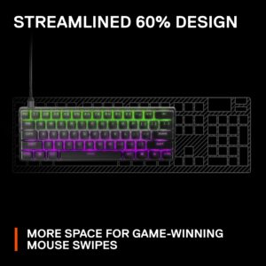 SteelSeries Apex Pro Mini Mechanical Gaming Keyboard – World’s Fastest Keyboard – Adjustable Actuation – Compact 60% Form Factor – RGB – PBT Keycaps – USB-C (Renewed)