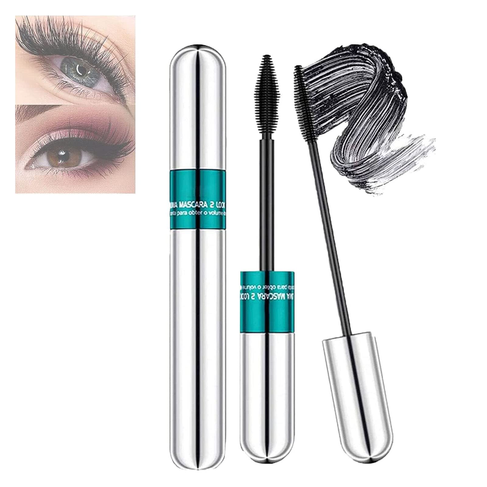 5x Longer Waterproof Mascara, 4D Silk Fiber Lash Mascara, 2 in 1 4D Thrive Mascara 5x Longer Waterproof for Natural Lengthening and Thickening Effect (2Packs)