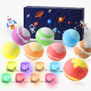 3.88oz bath bombs for kids boys girls women with toys inside surprise, 8 light up bath bomb of solar system set, organic essential oil spa gift set for party, christmas, birthday