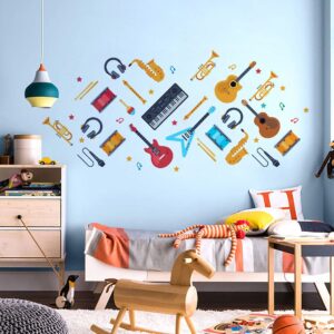 Music Instruments Decor Wall Decals for School Classroom,Guitar Drum Oboe Bass Decor Wall Stickers for Kids Room, Remove Vinyl Wallpaper Mural for Nursery