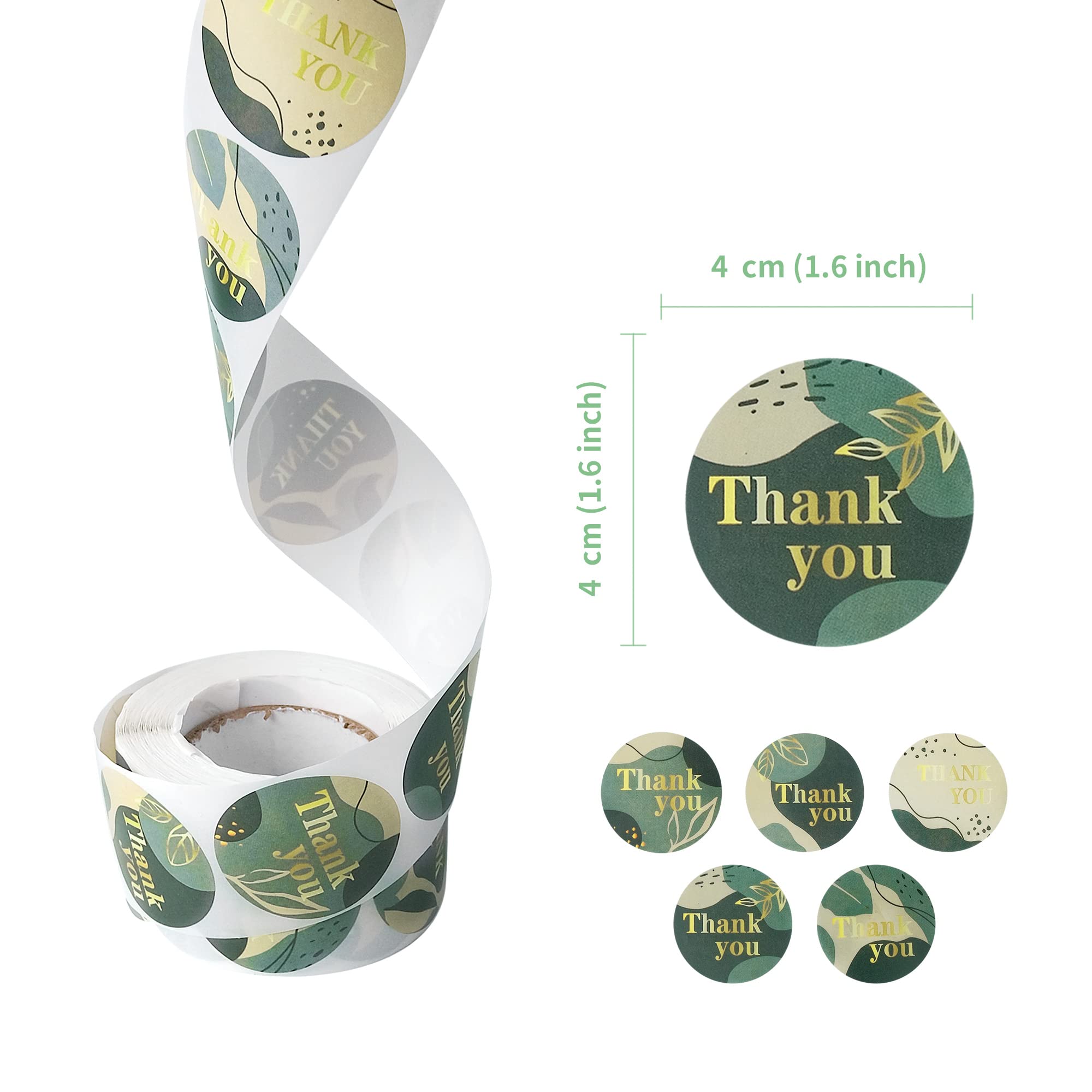 2Rolls-1000PCS 1.5" Green Series Thank You Stickers | 6 Different Design Thank You Designs for Business Packaging, Thank You Labels for Gifts Bags, Boxes and Envelope Sealing