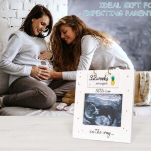 Ultrasound picture Frame, Sonogram Picture Frame with Belly Bump Fruit and Vegetable Signs, Expecting Parents to be Unique Gifts for Pregnant Women, Pregnancy Milestone to Track Baby Grow, White