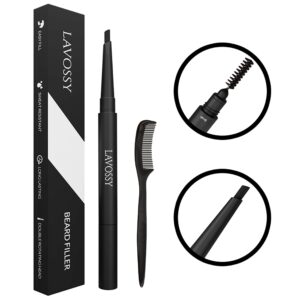 lavossy beard pencil - dark brown - long lasting and easy to use beard pen with blending brush for sleek & natural look, water/sweat proof